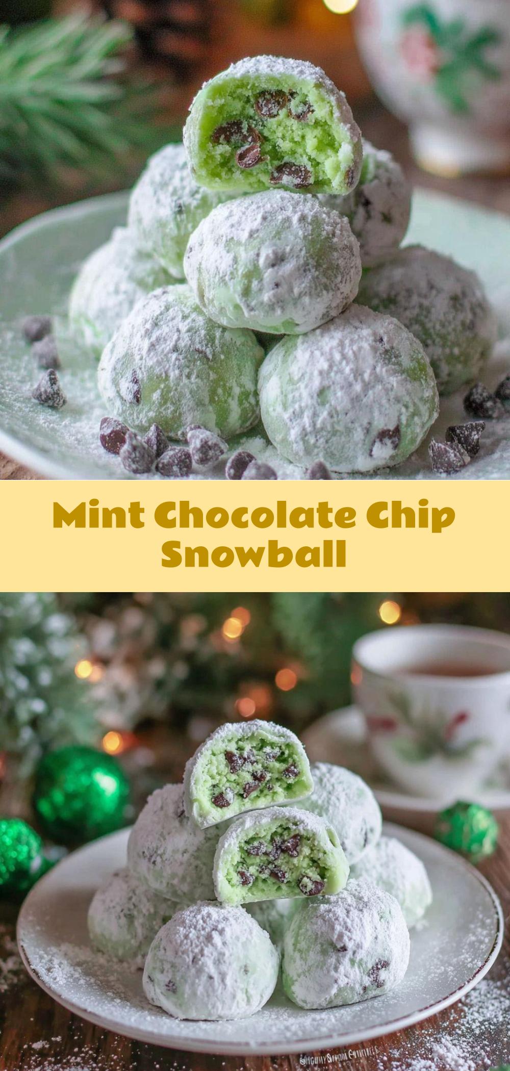 Delicate Mint Chocolate Chip Snowball Cookies - recipes by racha